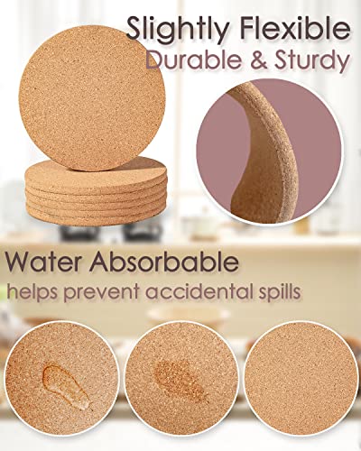 Cork Trivet, 6 Pack High Density Thick Cork Coaster Set for Hot Dishes and Hot Pots, 8 Inch Heat Resistant Multifunctional Cork Board, Hot Pads for Table & Countertop