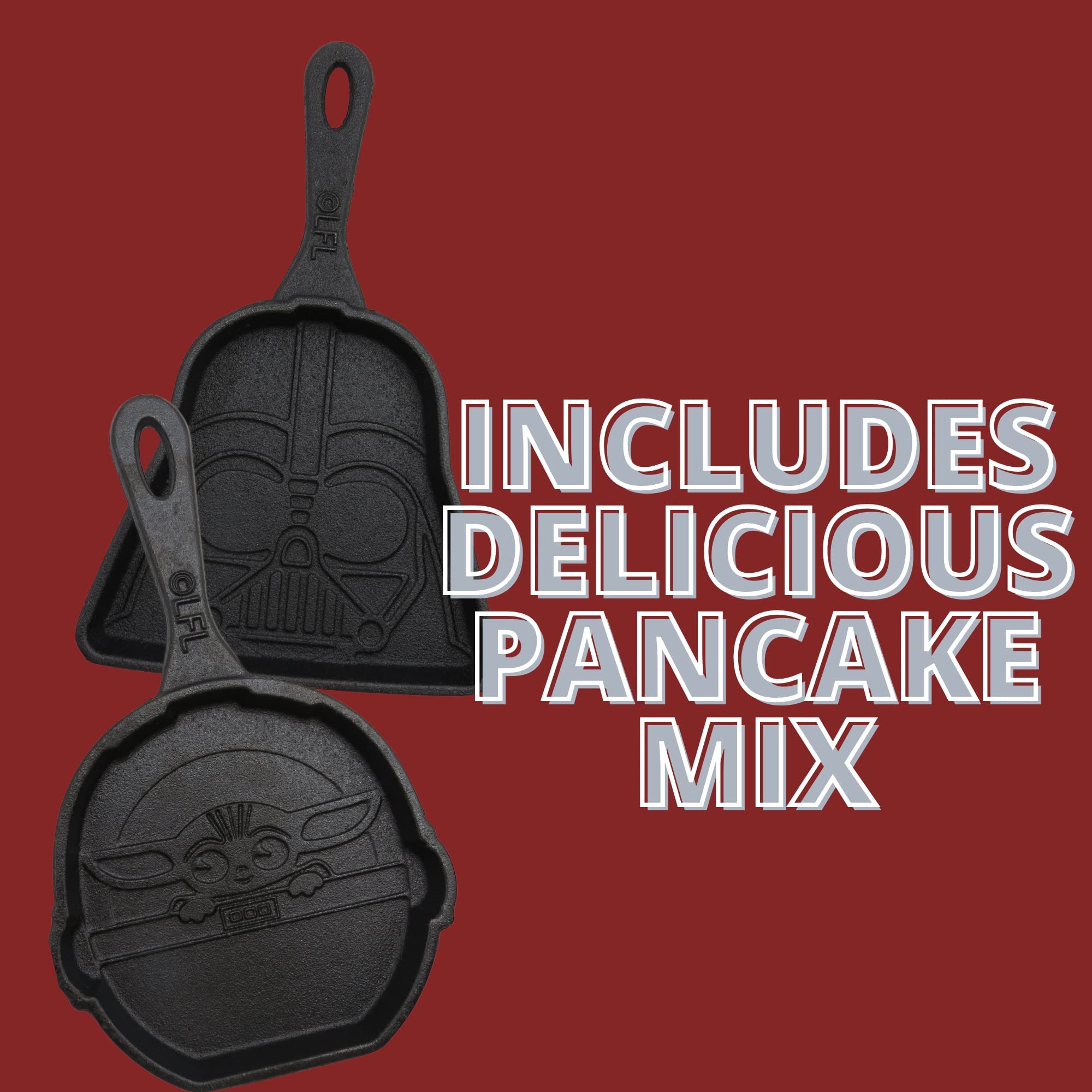 Ross Acquisition Inc. Star Wars DIY Pancake Making Kit,Mandalorian The Child and Darth Vader Shaped Cast Iron Skillets with Mix for Pancakes,Baking Gift Sets,Set of 2