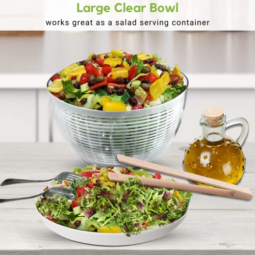 Brieftons 6.2-Quart Large Salad Spinner: Vegetable Washer Dryer Drainer Strainer with Bowl & Colander, Easy One-Handed Pump, Compact Storage, for Washing, Cleaning & Drying Greens, Vegetables, Fruits