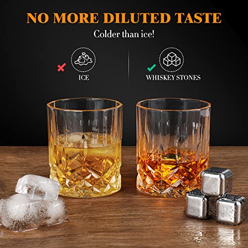 Whiskey Stones Gift Set Anniversary Gi fts for Husband | Him | Men, Husband Birthday | Wedding Anniversary | Valentine's Day Gift, 8 Stainless Steel Whiskey Stones & 2 Whiskey Glasses(11oz)