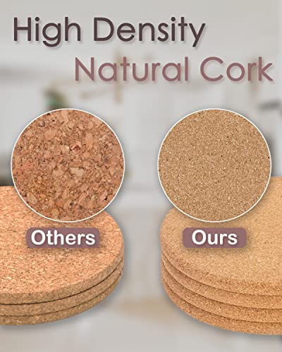 Cork Trivet, 6 Pack High Density Thick Cork Coaster Set for Hot Dishes and Hot Pots, 8 Inch Heat Resistant Multifunctional Cork Board, Hot Pads for Table & Countertop