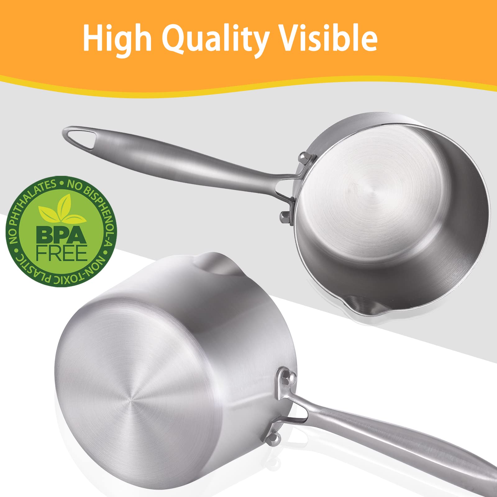 LOLYKITCH Tri-Ply Stainless Steel 1.5 QT Small Saucepan,Dia.16CM Induction Cooking Pot,Compatible with All Stoves,Dishwasher and Oven Safe (Removable Handle without Lid)