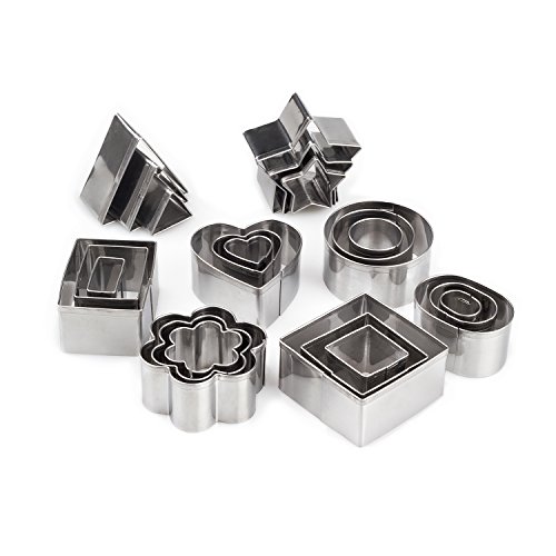 Mini Metal Cookie Cutters Set - 24 Pcs Clay Cutters / Mini Fruit Vegetable Cutters / Star Heart Round Flower Square Mini Cutters - Cookie Cutters for Kids Lunch / Mini Geometric Shapes Cookie Cutters