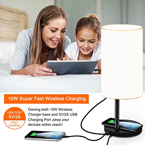 ALOTUS Multifunctional Table Lamp with 10W Fast Wireless Charger, USB Port, 5 Brightness,5 Lighting Mode,40/60 Min Auto Timer, Nightstand Bedside Lamp for Bedroom (LED Bulb Included)…