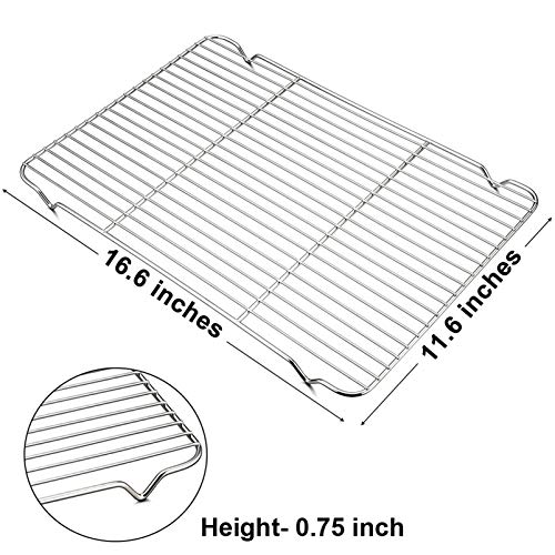 P&P CHEF Baking Rack Cooking Rack Set of 2-16.6''x11.6 Stainless Steel Wire Cooling Drying Roasting Rack, Fits Half Sheet Cookie Pans, Commercial Quality, Oven & Dishwasher Safe
