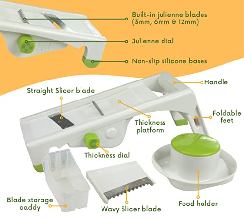 Brieftons QuickPrep Mandoline Slicer for Kitchen, Premium Quality Multi Purpose Vegetable Slicer, Cutter, Shredder, With 4 Cutting Modes, Multiple Thickness Levels to Slice, Chop, Julienne Veggies