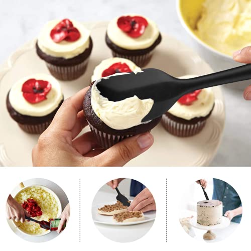HOTEC Food Grade Silicone Rubber Spatula Set for Kitchen Baking, Cooking, and Mixing High Heat Resistant Non Stick Dishwasher Safe BPA-Free Black Set of 5
