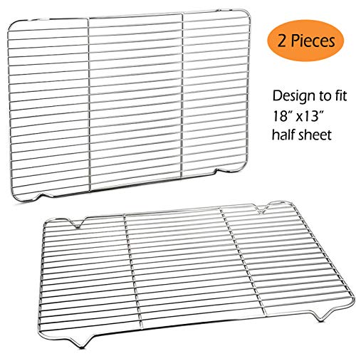 P&P CHEF Baking Rack Cooking Rack Set of 2-16.6''x11.6 Stainless Steel Wire Cooling Drying Roasting Rack, Fits Half Sheet Cookie Pans, Commercial Quality, Oven & Dishwasher Safe