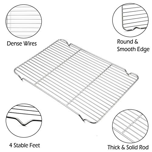 P&P CHEF Baking Rack Cooking Rack Set of 2-16.6''x11.6 Stainless Steel Wire Cooling Drying Roasting Rack, Fits Half Sheet Cookie Pans, Commercial Quality, Oven & Dishwasher Safe