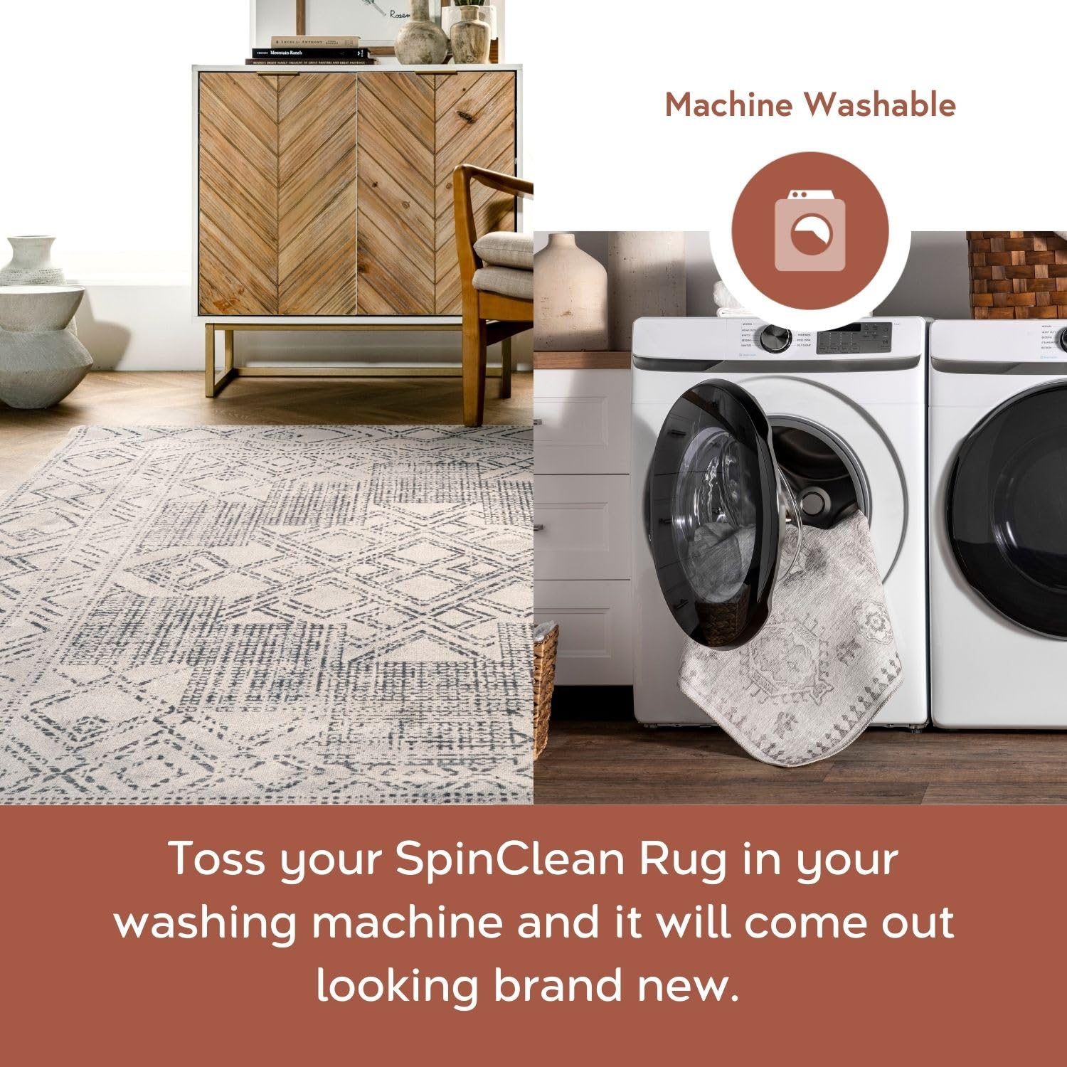 nuLOOM 2' x 12' SpinClean Machine Washable Stain-Resistant Area Rug with Non Slip Backing, Low Profile for Living Room, Bedroom, and Dining Room, Mia Light Grey