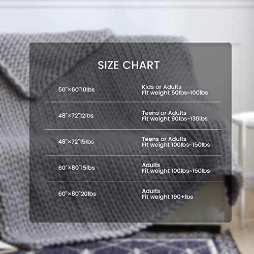 ZonLi Knitted Weighted Blanket 15 pounds (Light Grey, 48''x72''), Cooling Chunky Knit Weighted Blanket Twin Size, Handmade Cozy Home Decor for Sofa Bed