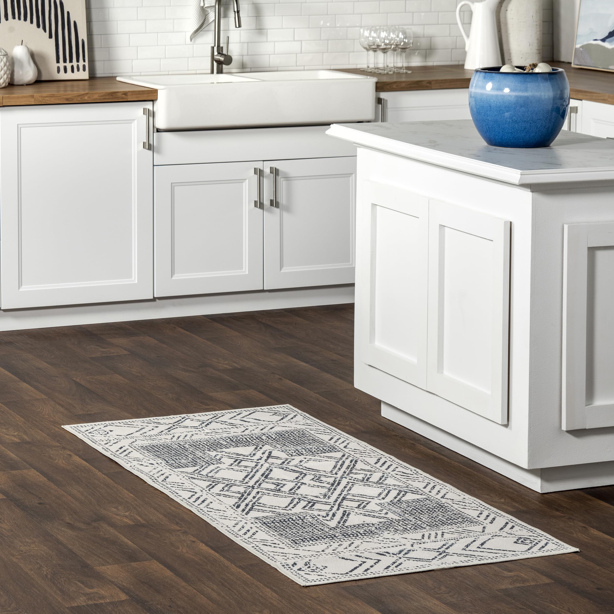 nuLOOM 2' x 12' SpinClean Machine Washable Stain-Resistant Area Rug with Non Slip Backing, Low Profile for Living Room, Bedroom, and Dining Room, Mia Light Grey