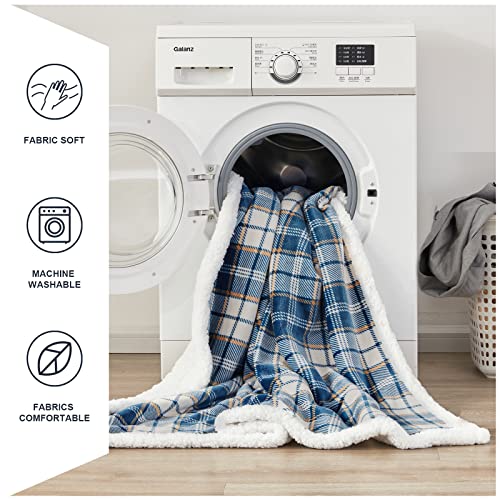 inhand Sherpa Throw Blanket, Plaid Warm Cozy Soft Throw Blankets for Couch, Bed, Sofa,Reversible Fluffy Plush Flannel Fleece Blankets and Throws for Adults Women Men(Navy Blue, 50”x 60”)