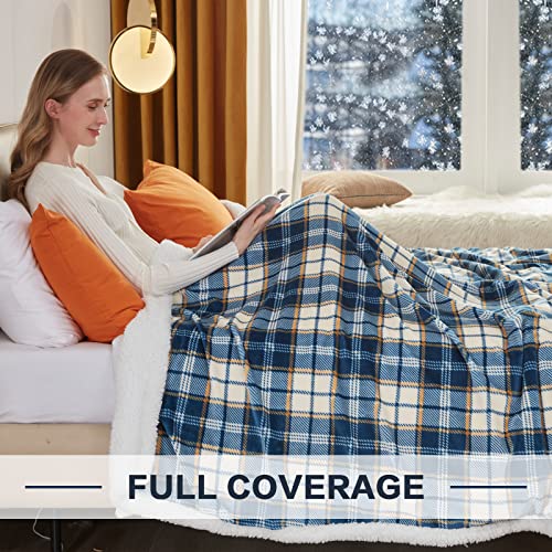 inhand Sherpa Throw Blanket, Plaid Warm Cozy Soft Throw Blankets for Couch, Bed, Sofa,Reversible Fluffy Plush Flannel Fleece Blankets and Throws for Adults Women Men(Navy Blue, 50”x 60”)