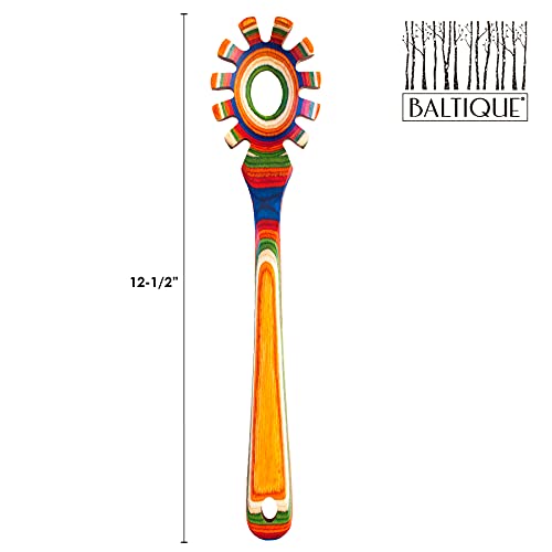Baltique Marrakesh Collection 12-1/2" Wooden Spaghetti Spoon and Pasta Server with Teeth