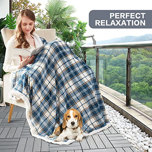 inhand Sherpa Throw Blanket, Plaid Warm Cozy Soft Throw Blankets for Couch, Bed, Sofa,Reversible Fluffy Plush Flannel Fleece Blankets and Throws for Adults Women Men(Navy Blue, 50”x 60”)