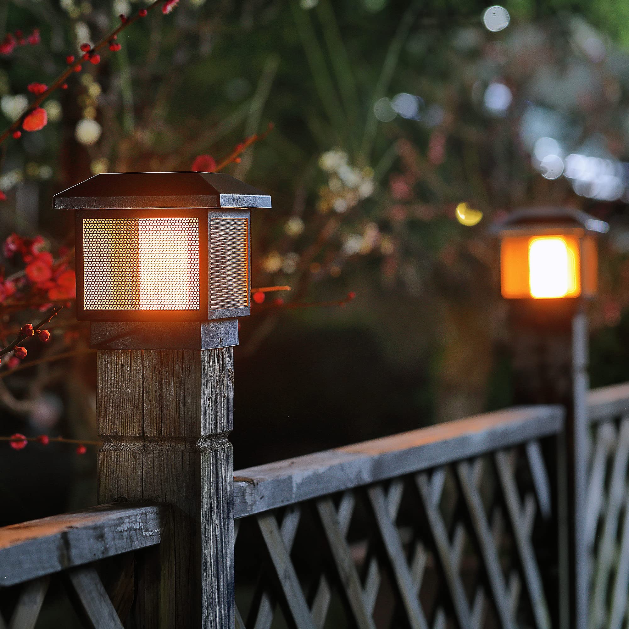 Glintoper 2 Pack Solar Fence Post Lights Outdoor, Solar Powered Post Cap Lights, High Brightness SMD LED Decorative Lighting Waterproof for 4x4, 5x5 or 6x6 Wood Posts, Patio Yard Landscape Decor
