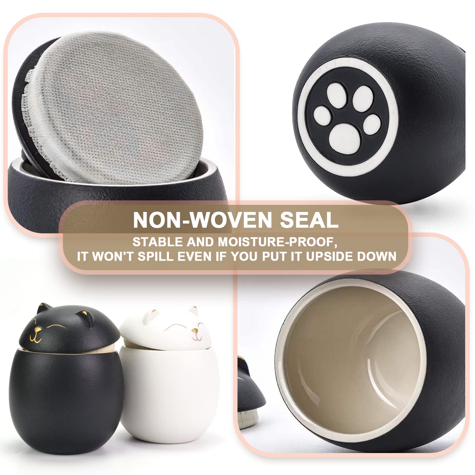 MEETPET Cat Urn Dog Urn Sized 3.2x2.9 and 4.9x4.25. A Smiley-Cat Pet Urn with a Memoria Card.Cat Urns for Ashes for Your Pet (12 cu/in, Black)