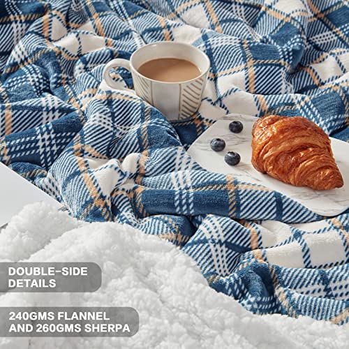 inhand Sherpa Throw Blanket, Plaid Warm Cozy Soft Throw Blankets for Couch, Bed, Sofa,Reversible Fluffy Plush Flannel Fleece Blankets and Throws for Adults Women Men(Navy Blue, 50”x 60”)