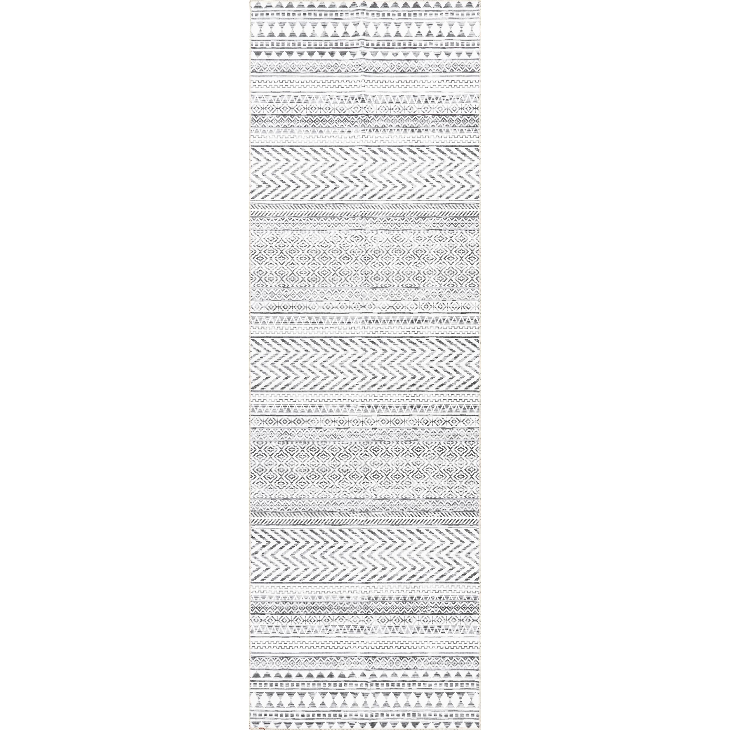 nuLOOM 2' x 12' SpinClean Machine Washable Stain-Resistant Area Rug with Non Slip Backing, Low Profile for Living Room, Bedroom, and Dining Room, Kira Grey