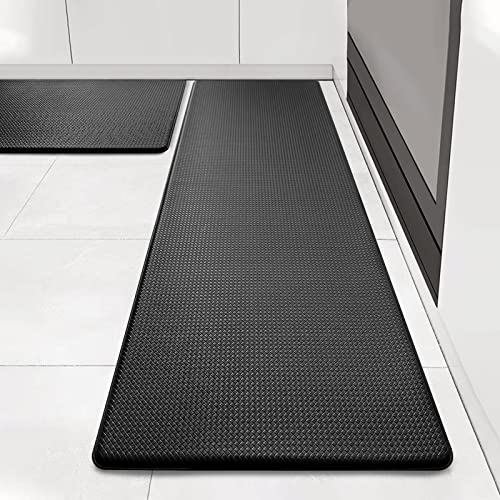 Artnice Anti Fatigue Kitchen Mats 2 Piece,Black Kitchen Rugs and Mats Sets, Memory Foam Waterproof Floor Mat for Kitchen,Mat for Standing Desk Anti-Fatigue for Work Place, Kitchen,Living Room,Laundry