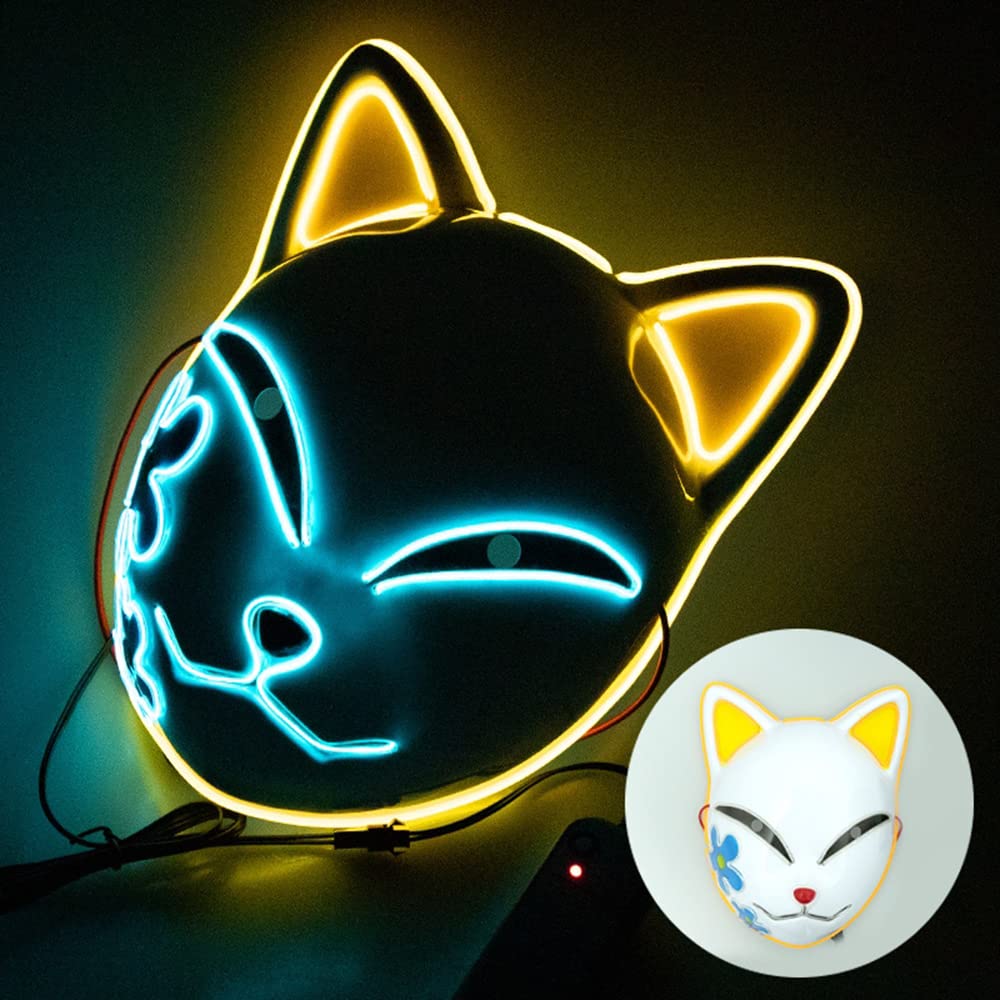 LTFUNPN Demon Killer Mask-Christmas Props Decoration Party Costume Horror Mask, Japanese Anime Cosplay Costume Ghost Blade Mask(Yellow)