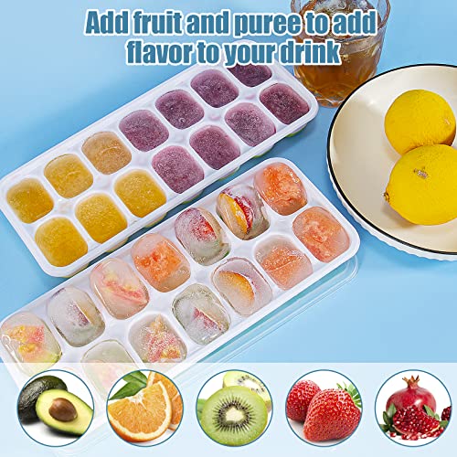 Ice Cube Trays, Easy-Release & Flexible 14-Ice Cube Trays with Spill-Resistant Removable Lid, Ice Trays for Freezer,Silicone Ice Cube Tray,Super Easy Release Stackable BPA Free for Drinks & Cocktail