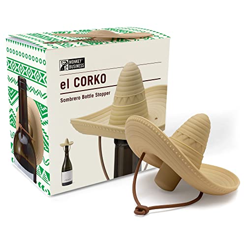 Silicone Wine Stopper/Fun Sombrero shaped cap seals bottle and keeps wine fresh/Cute Wine Accessories/Fun Kitchen Gadgets/el Corko Bottle Stopper by Monkey Business