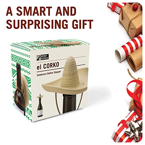 Silicone Wine Stopper/Fun Sombrero shaped cap seals bottle and keeps wine fresh/Cute Wine Accessories/Fun Kitchen Gadgets/el Corko Bottle Stopper by Monkey Business