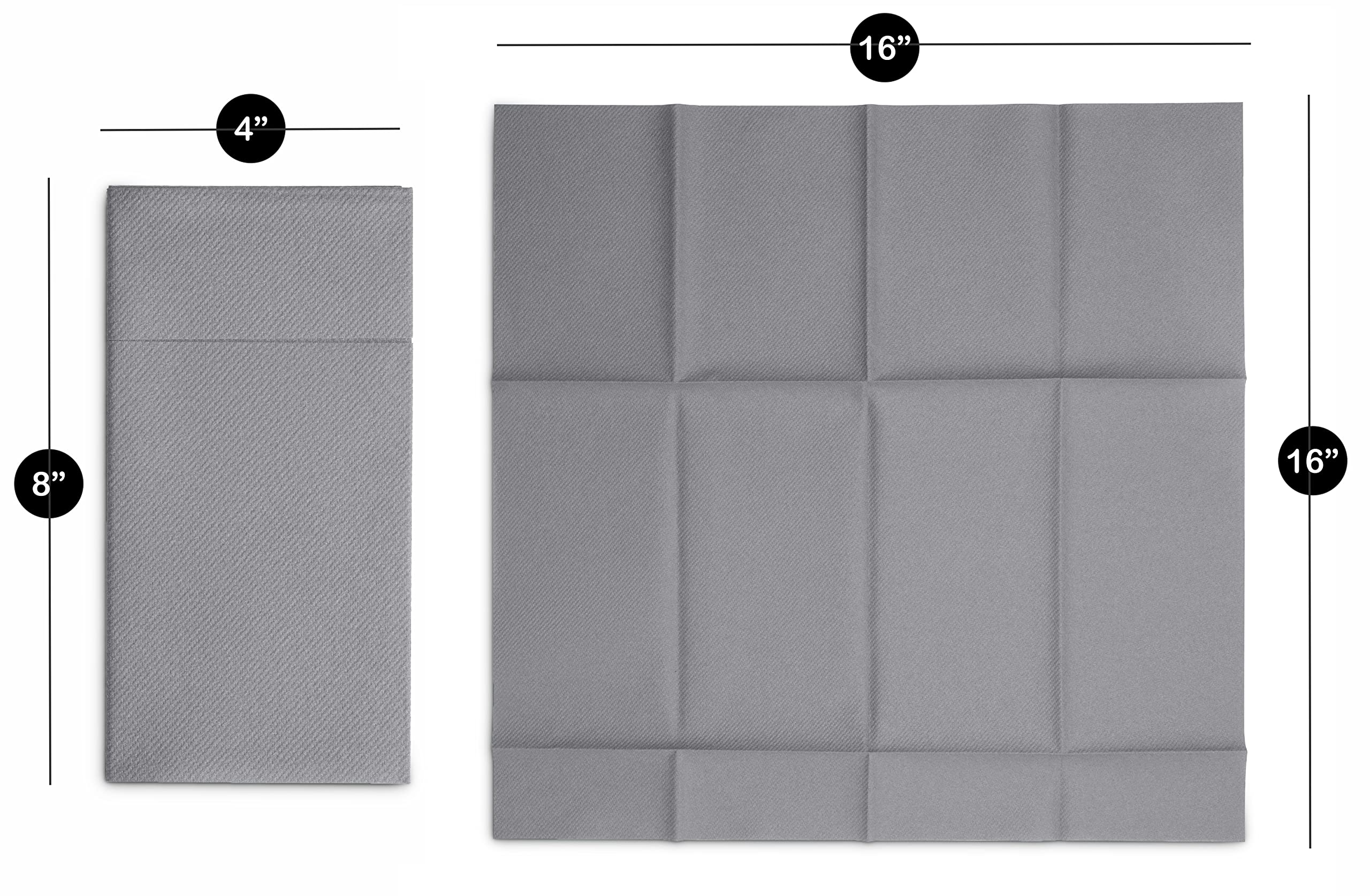 50-Pack Disposable Linen-Feel Dinner Napkins with Built-in Flatware Pocket, GRAY Prefolded Cloth Like Paper Napkins For Dinner, Wedding Or Party [Silverware NOT Included]