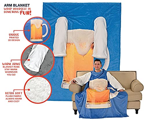Beer Mug Wearable Sleeved Arm Blanket 70"x50" Rectangle, Snuggle Up with Warm & Cozy Microfiber Flannel Novelty Robe Blanket, for Mom, Dad, Wife or Husband for Indoor & Outdoor Use