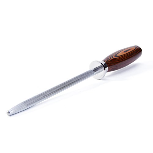 TUO Honing Steel for All Kitchen Knives Daily Sharpening Maintenance - High Carbon German Stainless Steel with Pakkawood Handle - 9-inch Sharpening Rod with Case - Fiery Phoenix Series