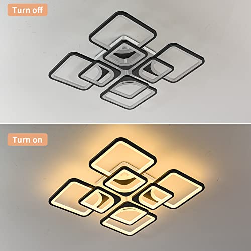 Siittoo Modern Ceiling Light Fixture, Dimmable LED Flush Mount Ceiling Chandelier Lighting with Remote, 8-Rectangle Acrylic Ceiling Lamp Fixture for Living Dining Room Bedroom (96W,Black,White)