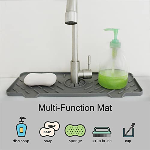 SKYXIU Silicone Faucet Handle Drip Catcher Tray,Silicone Sink Faucet Mat,Splash Catcher for Sink Faucet Behind Sink Splash Guard for Kitchen,Bathroom,and RV (White)