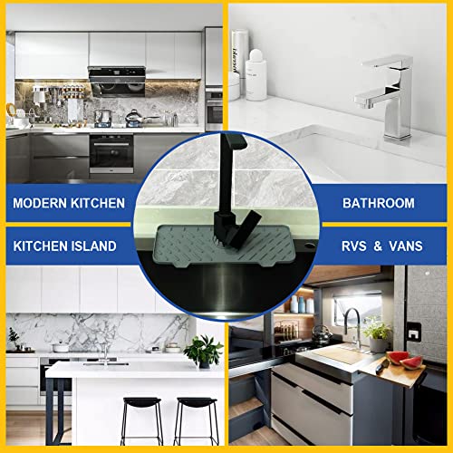 SKYXIU Silicone Faucet Handle Drip Catcher Tray,Silicone Sink Faucet Mat,Splash Catcher for Sink Faucet Behind Sink Splash Guard for Kitchen,Bathroom,and RV (White)