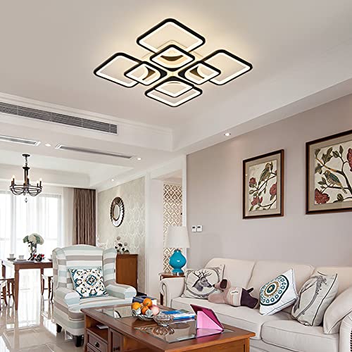 Siittoo Modern Ceiling Light Fixture, Dimmable LED Flush Mount Ceiling Chandelier Lighting with Remote, 8-Rectangle Acrylic Ceiling Lamp Fixture for Living Dining Room Bedroom (96W,Black,White)