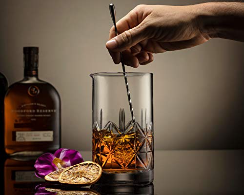 Mixology & Craft Cocktail Set - 7-Piece Bartender Kit - Mixing Glass Set Includes Crystal Stirring Glass (24oz), Japanese Jigger, Spoon, Muddler and Strainer - Bar Accessories and Tools