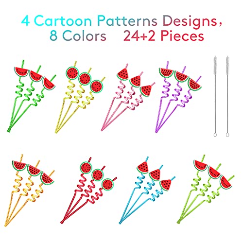 24 Watermelon Fruit Drinking Straws with 2 PCS Straws Cleaning Brush for One in A Melon Party Supplies Watermelon Birthday Party Supplies Decorations Favors