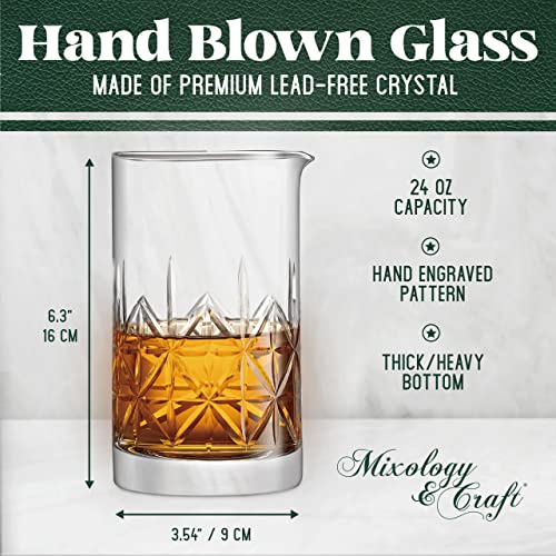 Mixology & Craft Cocktail Set - 7-Piece Bartender Kit - Mixing Glass Set Includes Crystal Stirring Glass (24oz), Japanese Jigger, Spoon, Muddler and Strainer - Bar Accessories and Tools