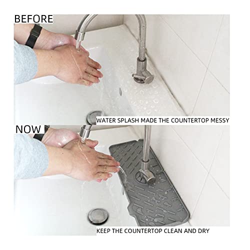 SKYXIU Silicone Faucet Handle Drip Catcher Tray,Silicone Sink Faucet Mat,Splash Catcher for Sink Faucet Behind Sink Splash Guard for Kitchen,Bathroom,and RV (White)