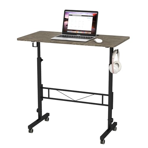 SIDUCAL Mobile Stand Up Desk, Adjustable Laptop Desk with Wheels Storage Desk Home Office Workstation, Rolling Table Laptop Cart for Standing or Sitting, Rustic Gray