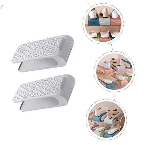 Alipis 2pcs Slipper Adjustable Use Stack Space Display Household Stacker Home Shop Saving Shelves Organization Holders Holder Storage Double Slots Shoes Grey -layer Saver Shoe Slot