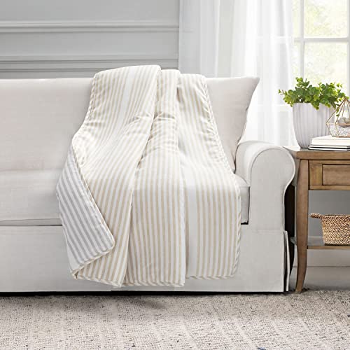 Lush Decor Farmhouse Drew Stripe Silver-Infused Throw Blanket, 60" x 50", Neutral & Gray
