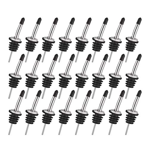 AOZITA 24 Pack Stainless Steel Classic Bottle Pourers Tapered Spout - Liquor Pourers with Rubber Dust Caps