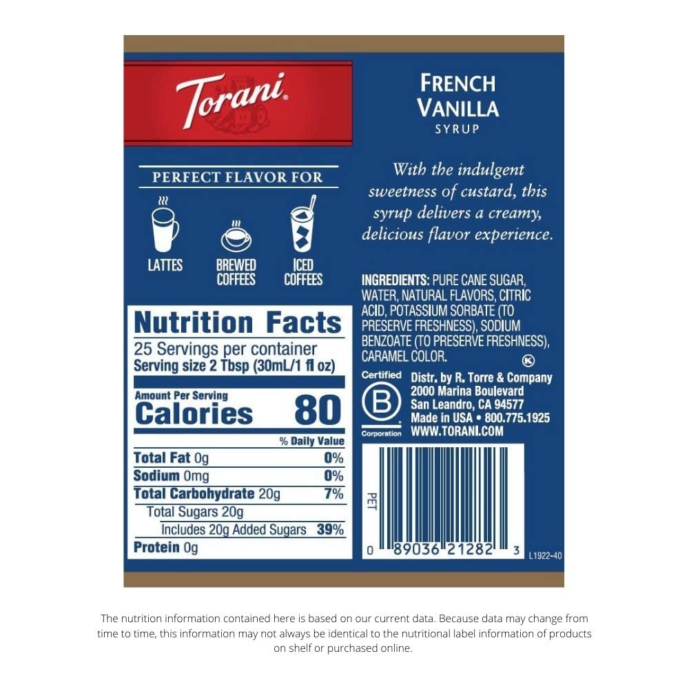 French Vanilla Syrup for Coffee 25.4 Ounces for French Vanilla Flavored Coffee Syrup with Fresh Finest Syrup Pump Dispenser