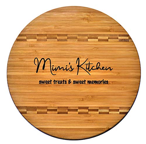 Mimi Gift - Bamboo Butcher Block Inlay Cutting Board Engraved - Mimi’s Kitchen Sweet Treats & Sweet Memories - Design Present Birthday Mother’s Day Christmas Best Grandma Ever GK Grand (11.75 Round)