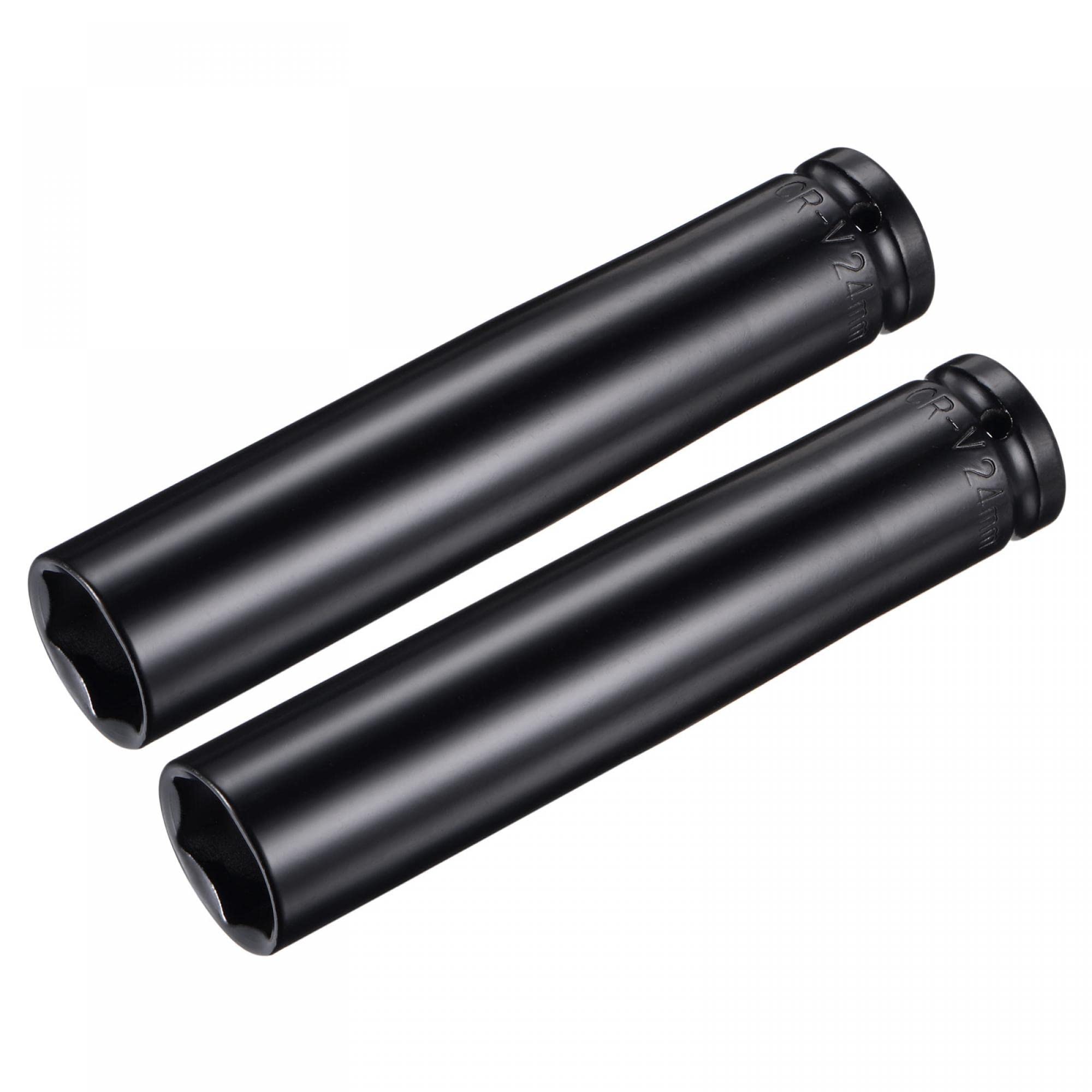 uxcell 1/2" Drive by 24mm Deep Impact Socket, Heat-Treated CR-V Steel 6" Length, 6-Point Metric Sizes 2 Pcs