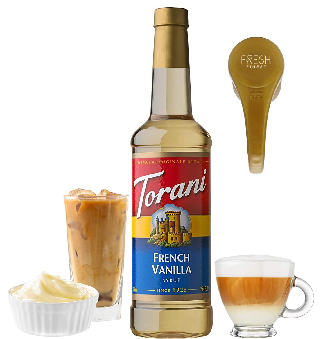 French Vanilla Syrup for Coffee 25.4 Ounces for French Vanilla Flavored Coffee Syrup with Fresh Finest Syrup Pump Dispenser