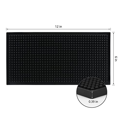 XieNie Bar Mat 6 x 12 Small Black, Coffee Mat for Home Bar, Rubber Bar Service Spill Mat for Cocktail Bartender Kitchen Countertop, PVC Counter Top Cup Mats Glasses Drying Mat, 1PCS