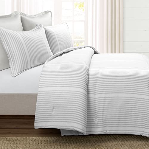 Lush Decor Farmhouse Drew Stripe Silver-Infused Throw Blanket, 60" x 50", Neutral & Gray